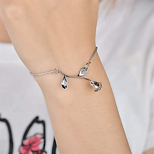 JczR.Y Fashion Red Rose Chain Bracelet Charm for Women Simple Temperament Flower Bracelet Link Ornaments Jewelry(rose gold)