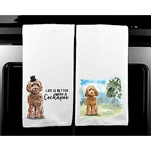 Cockapoo Landscape and Watercolor Dog Life is Better Microfiber Kitchen Tea Towel Set of 2