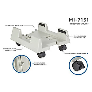 Mount-It! CPU Stand with Wheels, Adjustable Width Computer Cart, Universal Design Fits Desktop PC Tower ATX, Locking Wheels, 6-10.2" Wide 60 Lbs Capacity