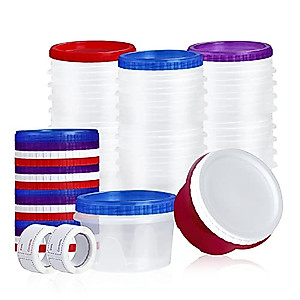 24 Pack 16oz Twist Top Containers with 2 Rolls Freezer Labels Twist Cap Deli Containers Porridge Dessert Containers with Screw Lids 4 Color Small Top Screw on Lids Jam Containers for Snacks Fruit Leftovers