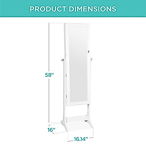 Best Choice Products Standing Mirror Armoire, Lockable Jewelry Storage Organizer Cabinet w/Velvet Interior, 3 Angle Adjustments - White
