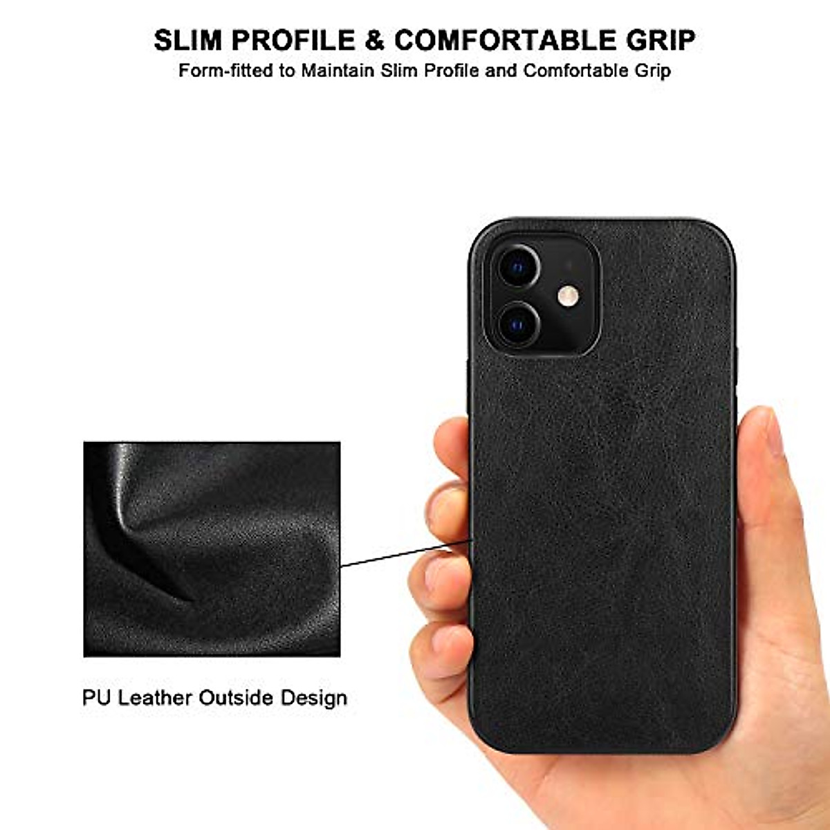 TENDLIN Compatible with iPhone 12 Case/iPhone 12 Pro Case Premium Leather TPU Hybrid Case (Black)