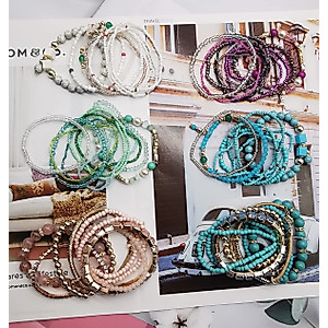 SAMOCO 9 Sets Bohemian Stackable Bead Bracelets for Women Stretch Multilayered Bracelet Set Multicolor Jewelry