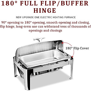 FLTRGO Chafing Dish Set, 9L Stainless Steel Buffet Trays Food Server with Fully Retractable Roll Top Lid, for Restaurant Catering Parties Weddings Picnics,Invisible