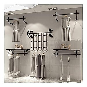 ZHIRONG Industrial Wall Mounted Clothing Rack Black Metal Display Rack for Retail Display/Laundry/Boutique/Clothing Store, 3 Sizes,Set of 5 (Size : 300CM)