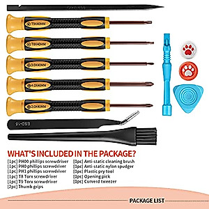 Cleaning Repair Tool Kit for PS4 PS5-12 in 1 TR8 TR9 T8 T9 Torx Security Screwdriver with PH00 PH0 PH1 Set, Thumb Cap, Tear Down Accessories for Playstation 4 5 3 PS3 Console, Controller