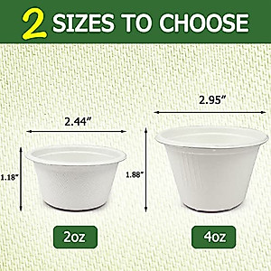 CAMKYDE 2 oz Disposable Bagasse Fiber Souffle Cups 100pk, 100% Natural Biodegradable Compostable Condiment Cups Sample Cups Tasting Cups (White, Pack of 100)