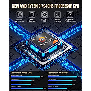 GMKtec Mini Gaming PC AMD Ryzen 9 7940HS 2TB PCIe4.0 SSD 32GB DDR5 5600 MHz RAM, Desktop Mini Computers Windows 11 pro, Radeon 780M Graphics, 2.5Gbps LAN, HDMI 2.1, 8K USB 4.0
