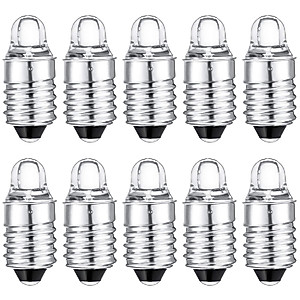 Honoson 10 Pieces E10 LED Bulbs 3 Volt Miniature Flashlight Bulbs E10 Replacement Bulbs Mini Lamps Cool White