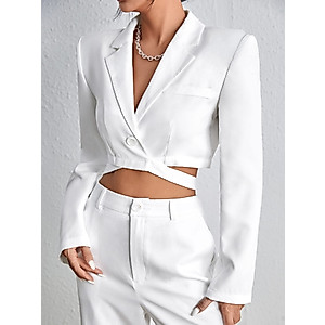 Milumia Women's Shoulder Pad Tie Back Long Sleeve Lapel Crop Wrap Blazer Jacket Outerwear White Medium