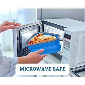 Reusable Pizza Storage Container Collapsible Expandable with 5 Microwavable Serving Trays, Adjustable Pizza Slice Container to Organize and Save Space, Microwave Dishwasher Safe (Blue Color)