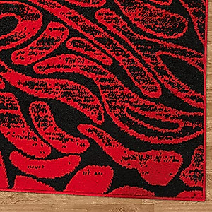 Antep Rugs Floral 5x7 Abstract Indoor Area Rug Siesta (Red Black, 5'3" x 7')