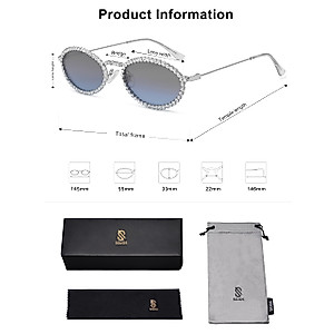 SOJOS Retro Oval Rhinestone Skinny Sunglasses for Women 90s Styles Bling Hippie Disco Trendy Sun Glasses Small Face SJ1205