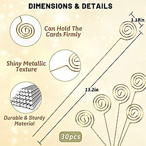 KIMOBER 30PCS Metal Floral Place Card Holder,13.4 Inch Golden Round Wire Flower Picks Photo Memo Clips Gift Card Holder for Flower Arrangements,Wedding and Birthday Party