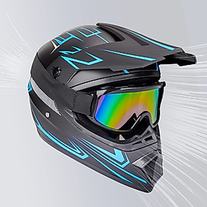 Yesmotor Youth Kids Motocross Helmet Full Face Motorcycle Dirt Bike Off-Road Mountain Bike BMX MX ATV Helmet with(Gloves Goggles Mask) 4Pcs Set - DOT Approved(Blue,XL)