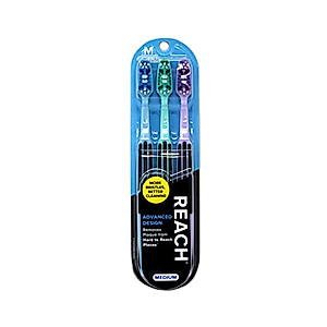 Reach Advanced Design Medium Toothbrushes, Colors May Vary, 3 Count (Pack of 2) Total 6 Toothbrushes, 18087