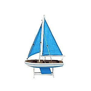 Handcrafted Nautical Decor Wooden It Floats 12" - Light Blue wtih Light Blue Sails Floating Sailboat Model