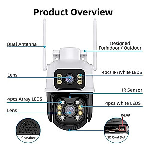 SXBCyan 4K PTZ WiFi Surveillance Camera 8MP Wireless Security Cameras Human Detection Outdoor Dual Lens IP Camera Auto Tracking ICSee (Size : 4MP NO Card)