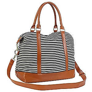Bluboon Women Ladies Canvas Weekender Bag Overnight Carry-on Tote Duffel in Trolley Handle (BlackStripe)