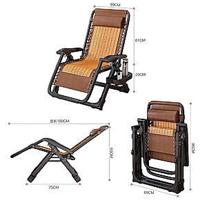 Zero Gravity Reclining Chair Folding Sun Lounge Chair Bamboo with Adjustable Backrest and Pillow & Cup Holder, Outdoor Portable Leisure Deck Chair for Garden Patio Backyard Beach