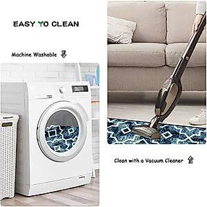 Moynesa Washable Moroccan Area Rug - 2x3 Small Blue Kitchen Bath Rug, Soft Non-Slip Low-Pile Modern Geometric Door Mat Indoor Throw Carpet for Home Dorm Bedside Entryway