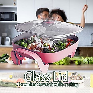 5QT Electric Skillet Nonstick with Glass Lid - 12" Ceramic Electric Fry Pan, Adjustable Temperature Control, Dishwasher Safe(Pink)