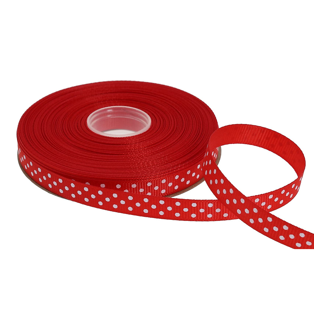 DXEUD Polka Dot Grosgrain Ribbon 25 Yard Each Roll 100% Polyester (3/8", Red)