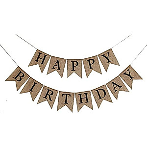 Happy Birthday Burlap Banner Rustic Bunting Garland Swallowtail Flags for Birthday Party Decorations by Ucity (Black)