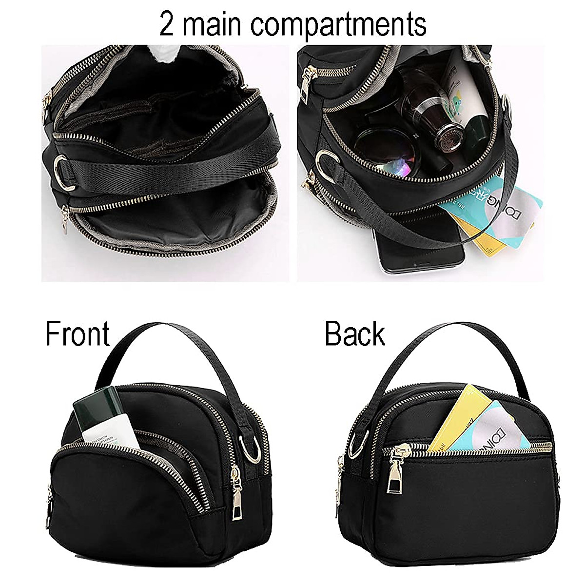 INITIAL LEAF Women Small Crossbody Bag Girls Phone Purse Mini Shoulder Pouch Ladies Nylon Messenger Pack Wallet Handbag (Black)