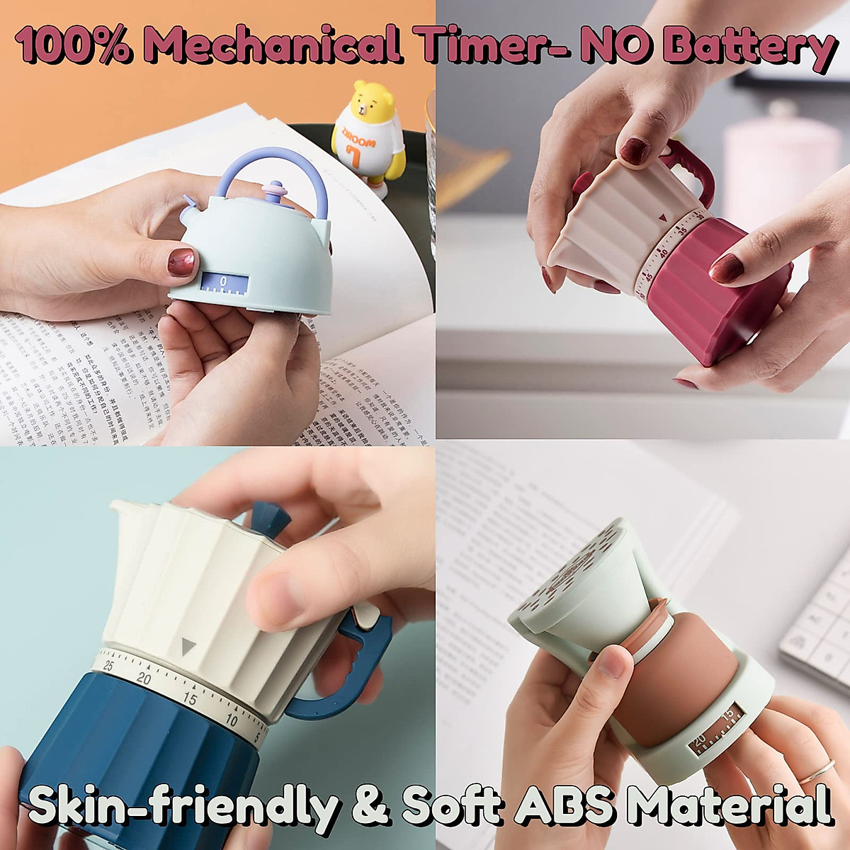 Cute Kettle Kitchen Timer - 100% Mechanical Design