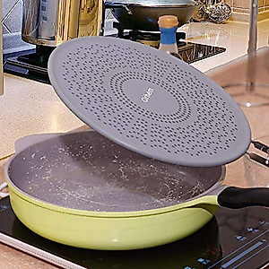 11" Silicone Splatter Screen Pan Cover with Folding Handle, Heat Insulation Cooling Mat, Strainer, Drain Board, Oil Splash Guard for Frying Pan