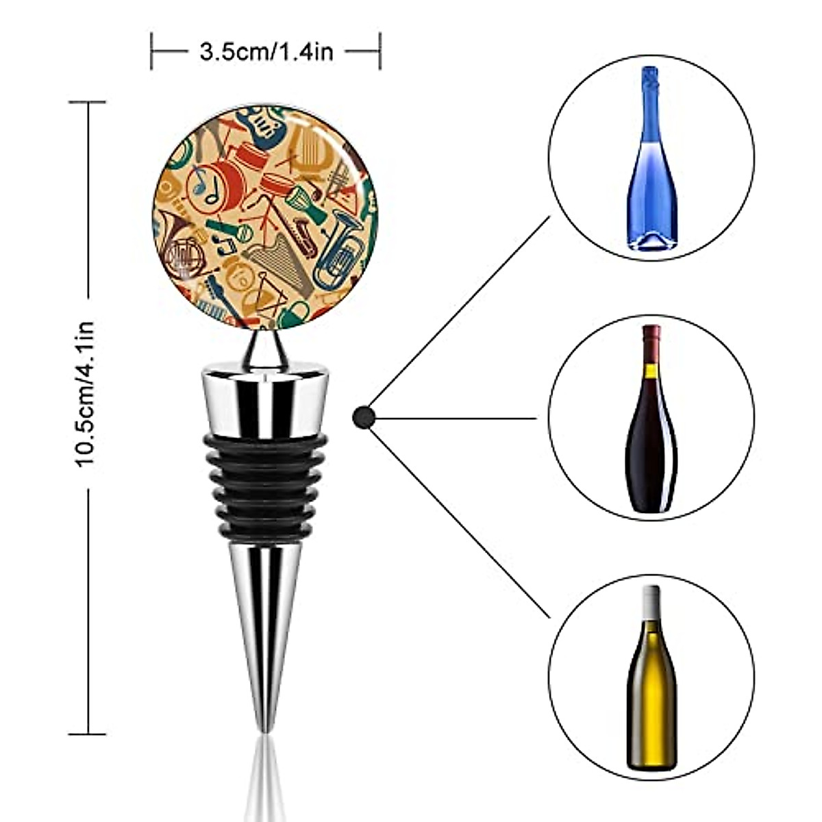 Retro Musical Instrument Wine Bottle Stoppers Reusable Plug Wine Saver Corks for Beverage Holiday Party Kitchen Decorative