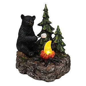 Ebros Whimsical Rustic Forest Black Bear Holding Twig with Marshmallow by Bonfire Campfire LED Night Light Statue Woodland Cabin Lodge Decor Bears Figurine As Decorative Home Accent