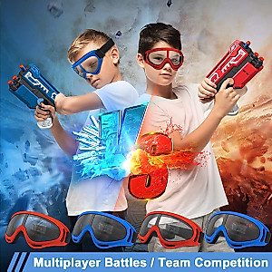 POKONBOY 2 Pack Protective Goggles/Safety Glasses/Motorcycle Eyewear with Bandanas - Compatible with Nerf Game Battle for Kids (Red & Blue)