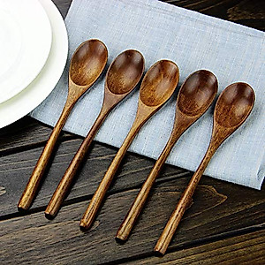 Wooden Spoons, Wood Spoons for Eating, 6 Pieces Japanese Natural Plant Ellipse Wooden Ladle Spoon Set for Cooking Mixing Stirring Honey Tea Soda Dessert Coconut Bowl Nonstick Pots Kitchen,FDA Approved