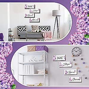 4 Pieces Faith Hope Love Dream Wall Decor Elegant Spring Butterfly Wooden Hanging Decoration Art Butterfly Room Wall Rustic Living Room Accessories for Girls Bedroom Decor (Purple, 10 x 4 x 0.2 Inch)
