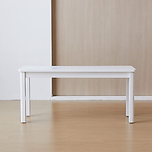 Livinia Cabin 37.4" Wooden Dining Bench/Small Modern Farmhouse Malaysian Oak Wood Bench (White)
