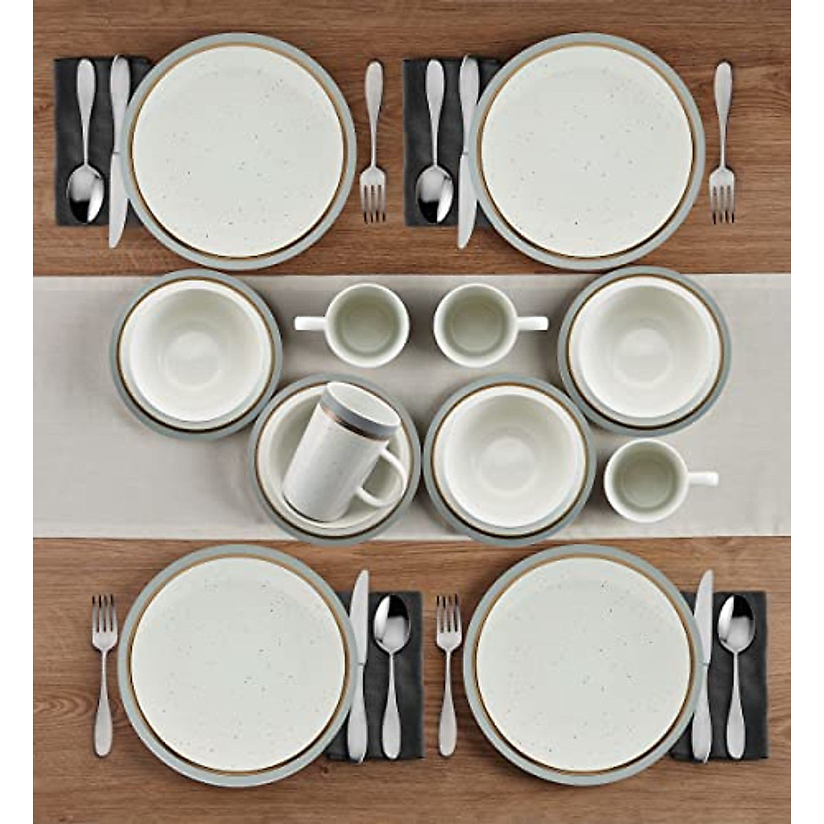 Pfaltzgraff Ezra Speckled 16 Piece Dinnerware Set, Service for 4, Grey Banded