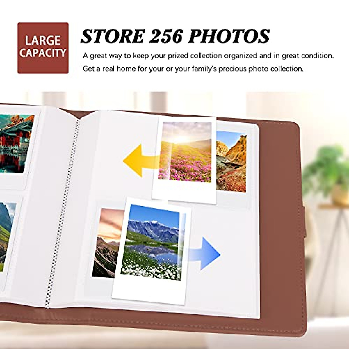 256 Photos Album for Fujifilm Instax Mini Camera, Polaroid 2”x3” ZINK Pictures, 2x3 Photo Album Book for Fujifilm Instax Mini 11 12 9 90 70 40 8 Instant Camera, Polaroid Snap PIC-300 Z2300 Camera (Brown)