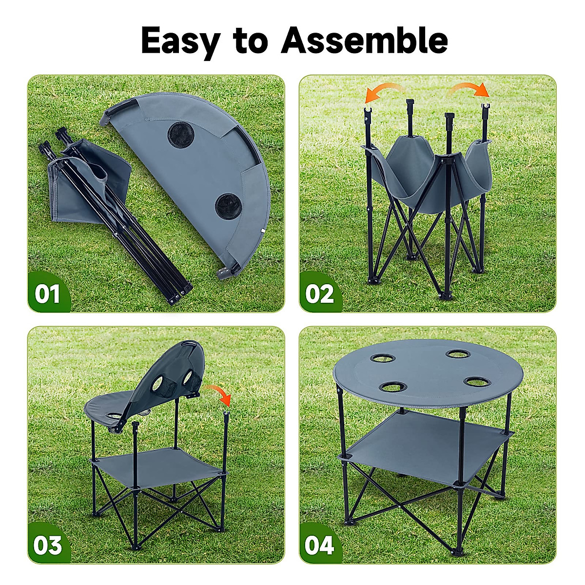 WOSVOLUNT Portable Camping Table Folding Pop up Tables Lightweight Beach Table for Sand Canvas Picnic Table Round Camping Side Table with Cup Holder for Outdoor, Tailgating,Travel