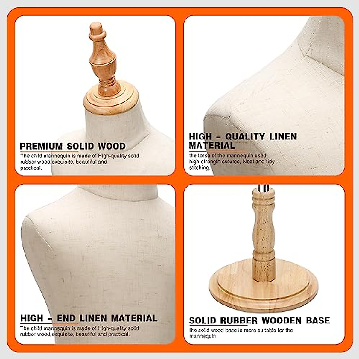 TaroKitc Child Mannequin Torso Kid Dress Form Adjustable Height Mannequin with Wooden Base for Sewing Dressmakers Photographing Dress Jewelry Display (Beige, 4-5 Years Old)