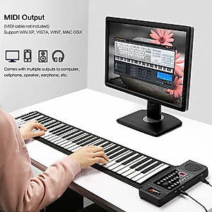 Lujex 61 Keys Double Speaker Roll Up Piano Upgraded Portable Rechargeable Electronic Hand Roll Piano With Environmental Silicone Piano Keyboard for Beginners (Black)