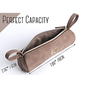 Personalized Leather Pencil Pouch, Zip Pouch, Leather Pouch with Initial, Marker Pouch, Makeup Bag, Leather Pencil Case, Gifts for Women, Coworker, Daughter, Friends, Monogram Initial Letter A