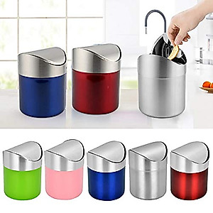 ihreesy Stainless Steel Desktop Trash Bin with Swing Lid,1.8 Liter Waste Bin Recycling Trash Can Kitchen Garbage Can for Car Office Bathroom Living Room,Red