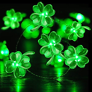 BOHON Decorative Lights Shamrocks LED String Lights Battery Operated with Remote 10 ft 40 LEDs Lucky Clover Handmade String Lights for Bedroom Party Feast of St. Patrick's Day Green Decoration