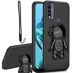 Astronaut Hidden Stand Case Cover for TCL 30XE 5G, TCL 30 XE, 6D Plating Spaceman Cartoon Cute Phone Case Shockproof TPU Protective Case for TCL 30XE (30 XE, Black)