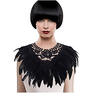 L'VOW Real Black Feather Harness Lace Collar Necklace Bib Halloween (Black)