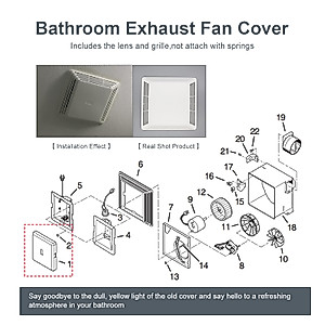 Thaekuns S97014094 Ventilation Fan Grille Lens Assembly for Broan Nutone 678, 679, 679FL, 679FLT, 680, 680FL, 680FLT, M680, HD50L, HD80L Bathroom Vent Exhaust Fan Cover