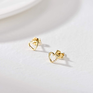 14K Solid Gold Heart Stud Earrings for Women 6mm, Natural Round Diamond Heart Studs Fine Love Jewelry for Mom, Wife, Girls, Teen 6mm (E-F, SI2)