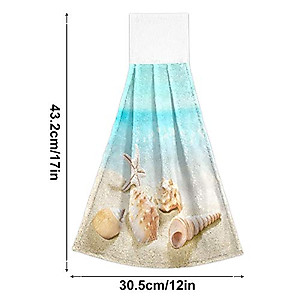 SLHKPNS Summer Starfish Kitchen Hanging Hand Towels,Sand Beach Seashells Absorbent Tie Towel with Loop 2 PCS Kitchen Linen Sets for Bathroom Restroom Home Decor